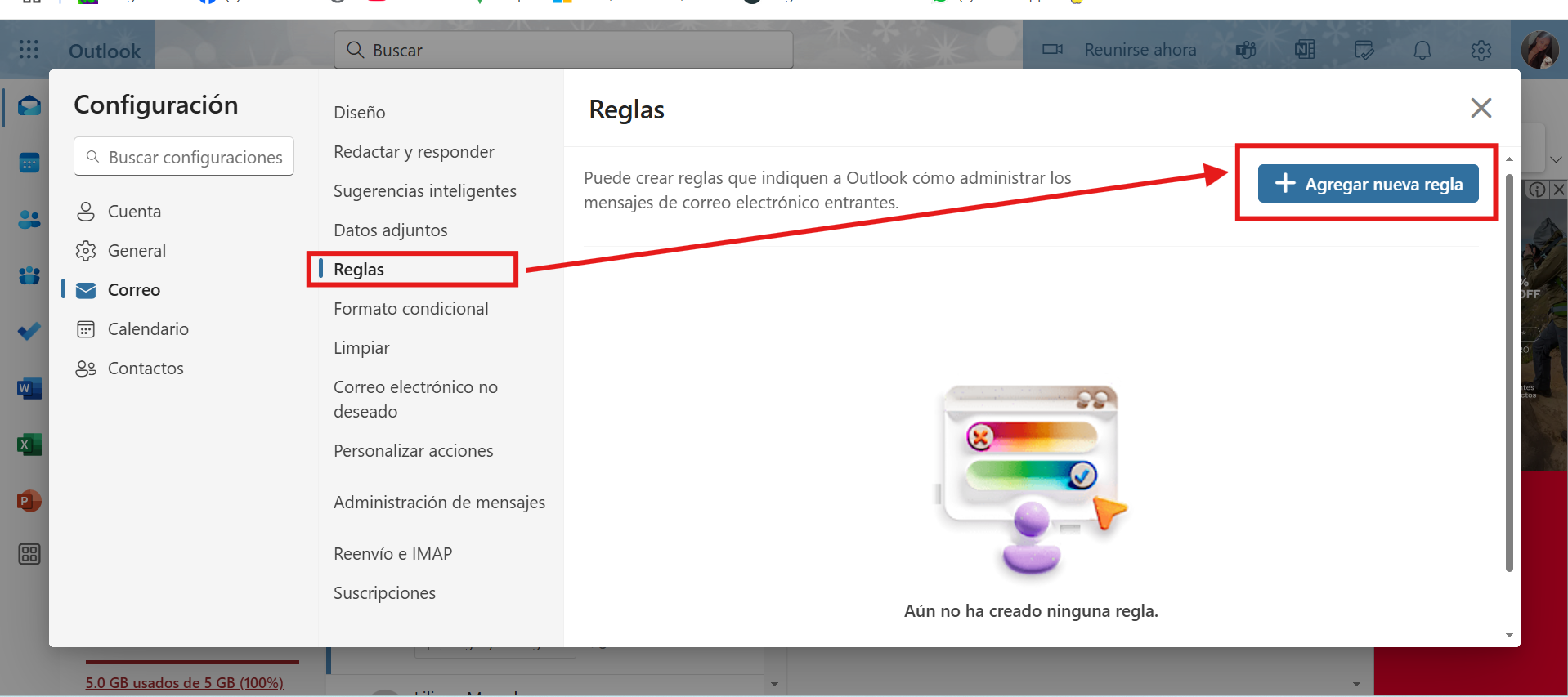 ¿Cómo se configura en OUTLOOK y/o HOTMAIL la regla de reenvío a otro correo para recepción de ...